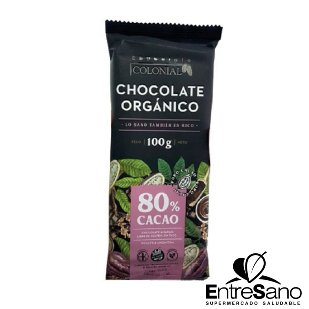 Barra de Chocolate Organico 80% cacao 100gr - Colonial - Entresano